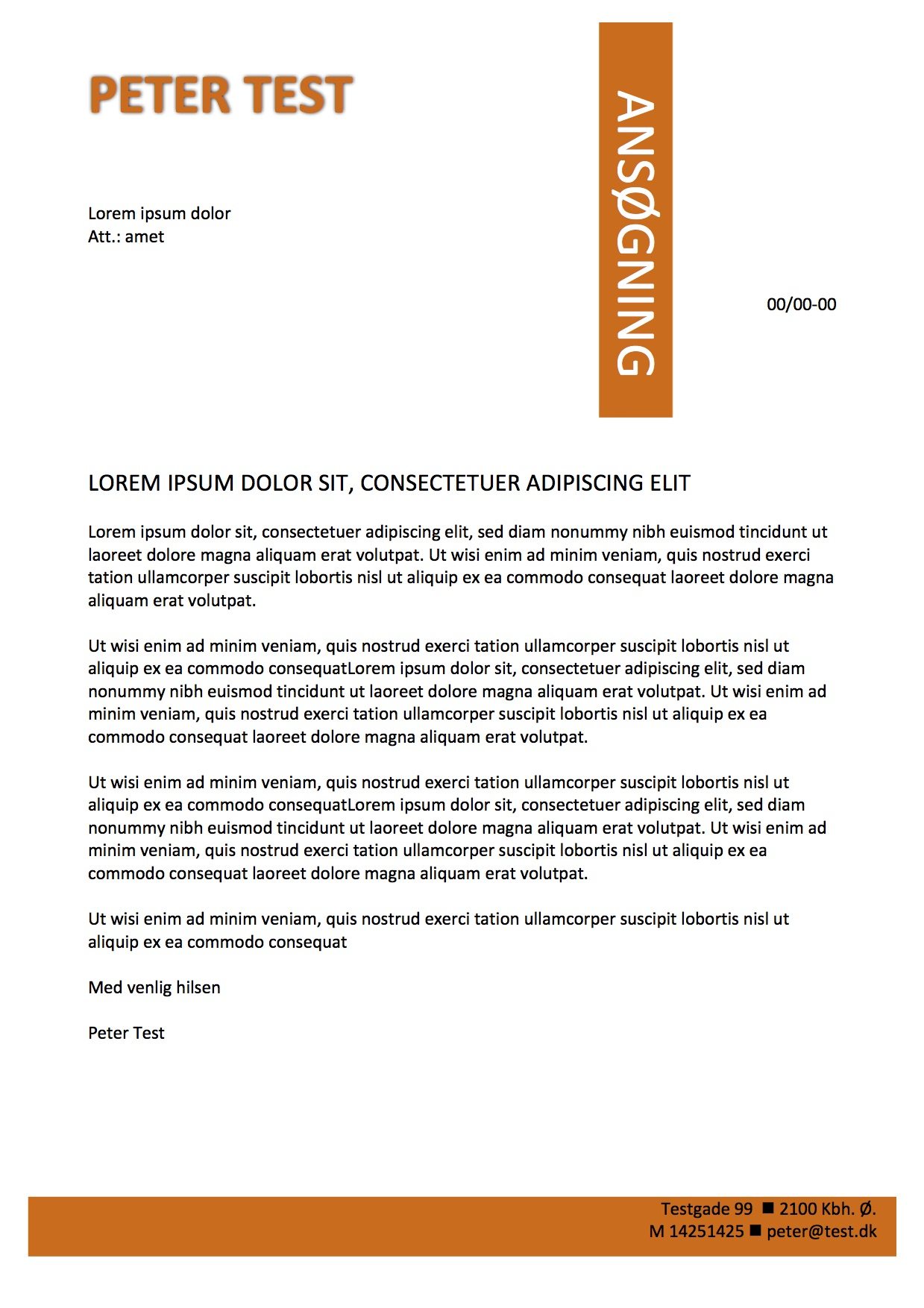 Layout - Ansøgning og CV med orange fod - Skrivansøgning