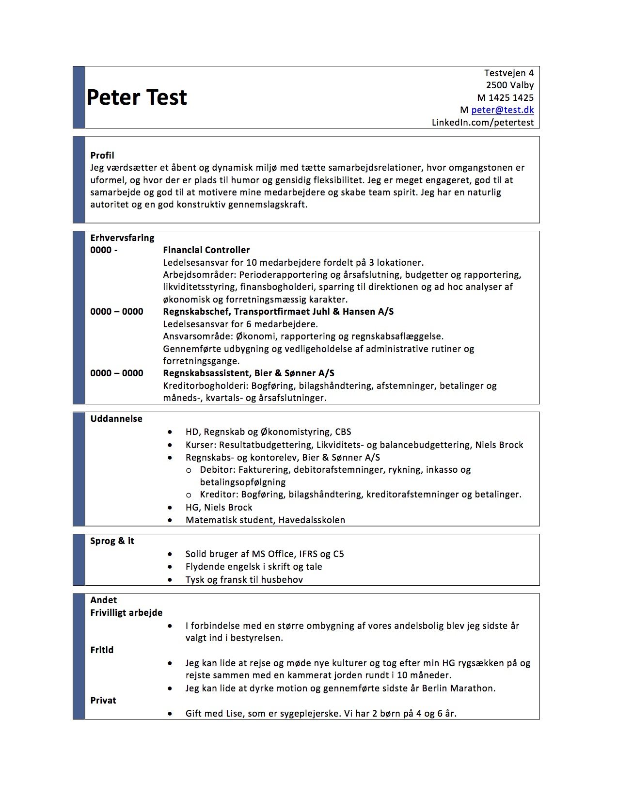 Layout - CV med profil - blå - Skrivansøgning