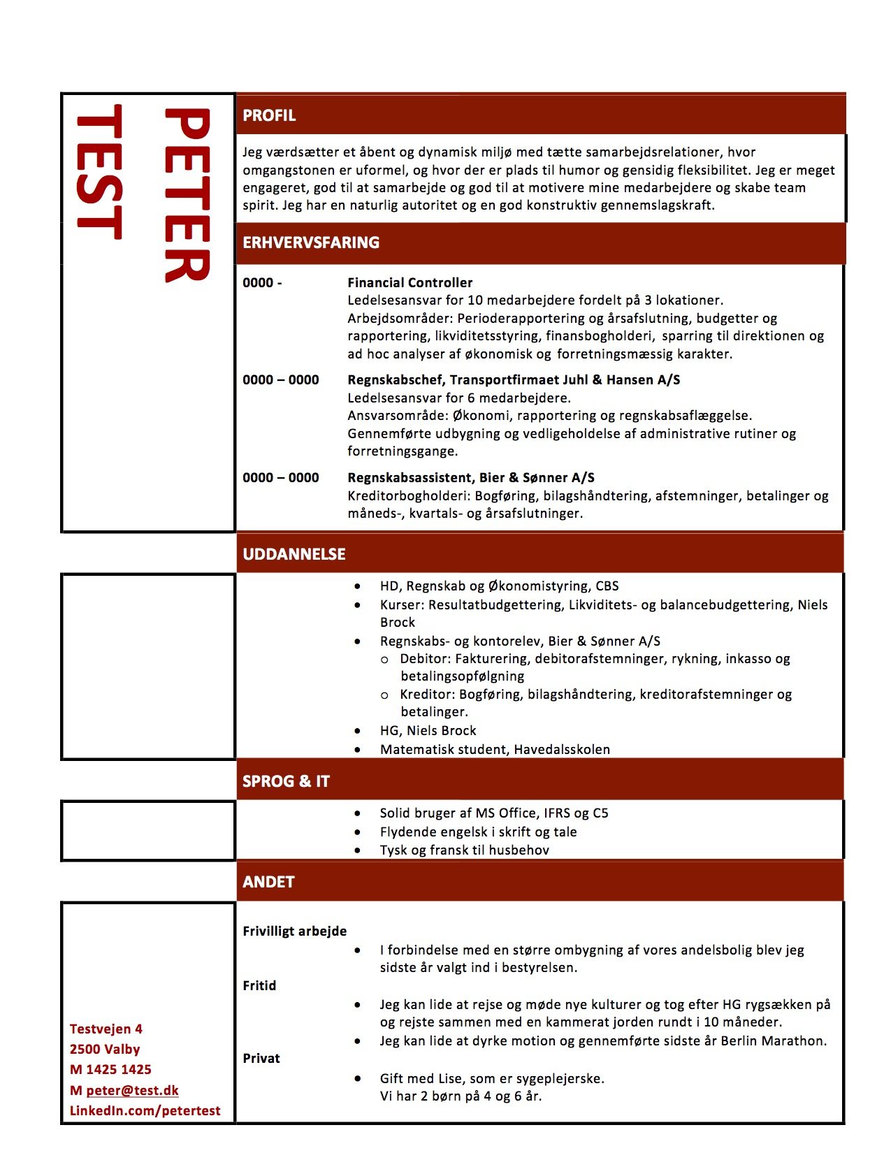 Layout CV med røde streger - Skrivansøgning