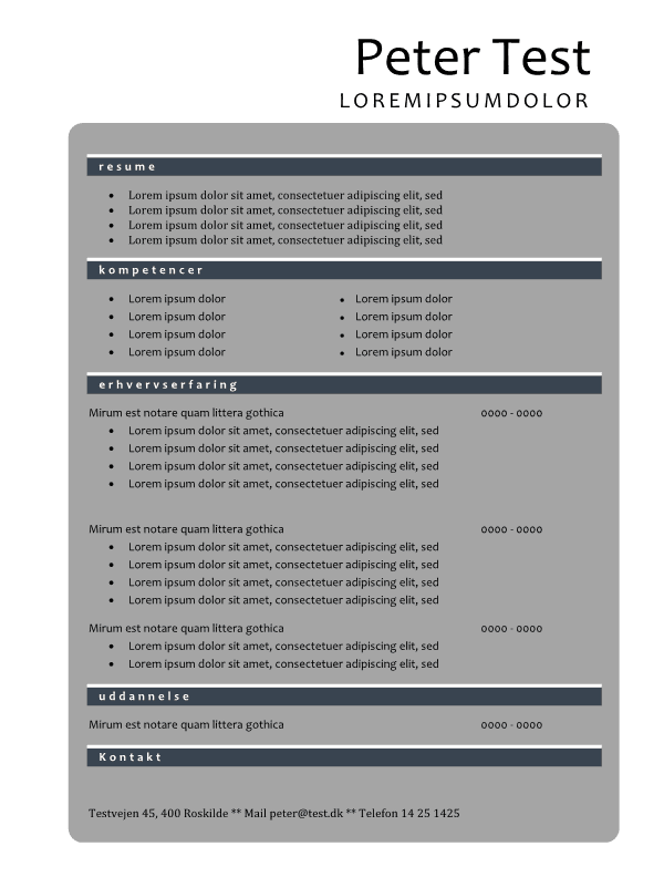 Skabelon CV med kompetencer og nøgleord - Skrivansøgning