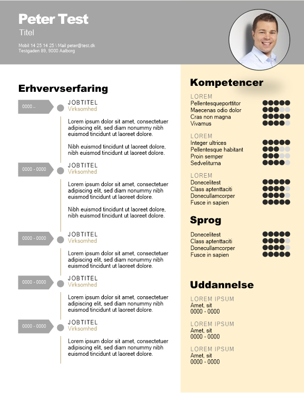 CV skabelon - grå-gul - Skrivansøgning