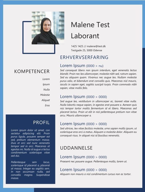 Layout - kompetence CV med personlige og faglige egenskaber - blå ...