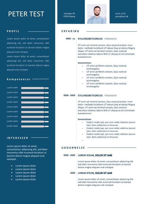 CV skabelon med blå grå farver - Skrivansøgning
